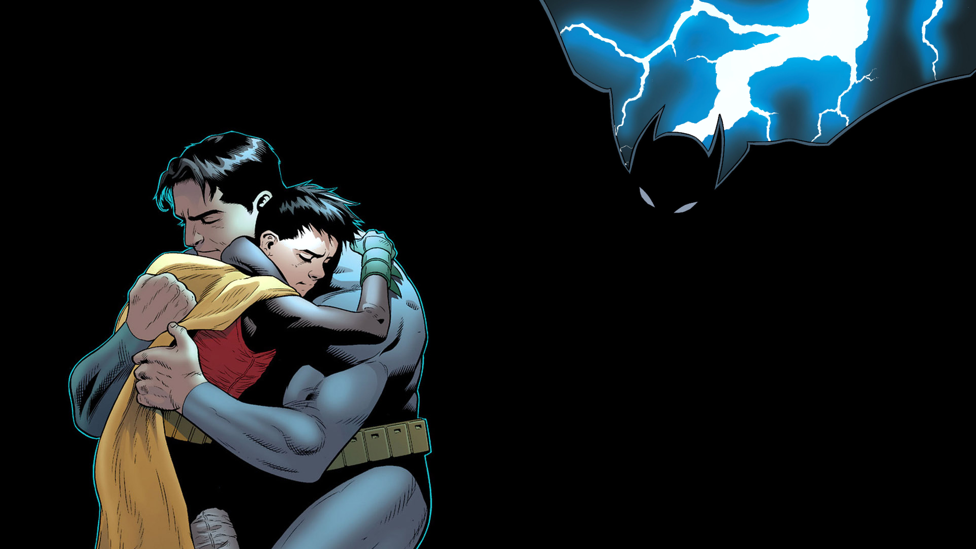 batman, Robin, Hug, Embrace, Lightning, Black, Dc comics Wallpapers HD ...