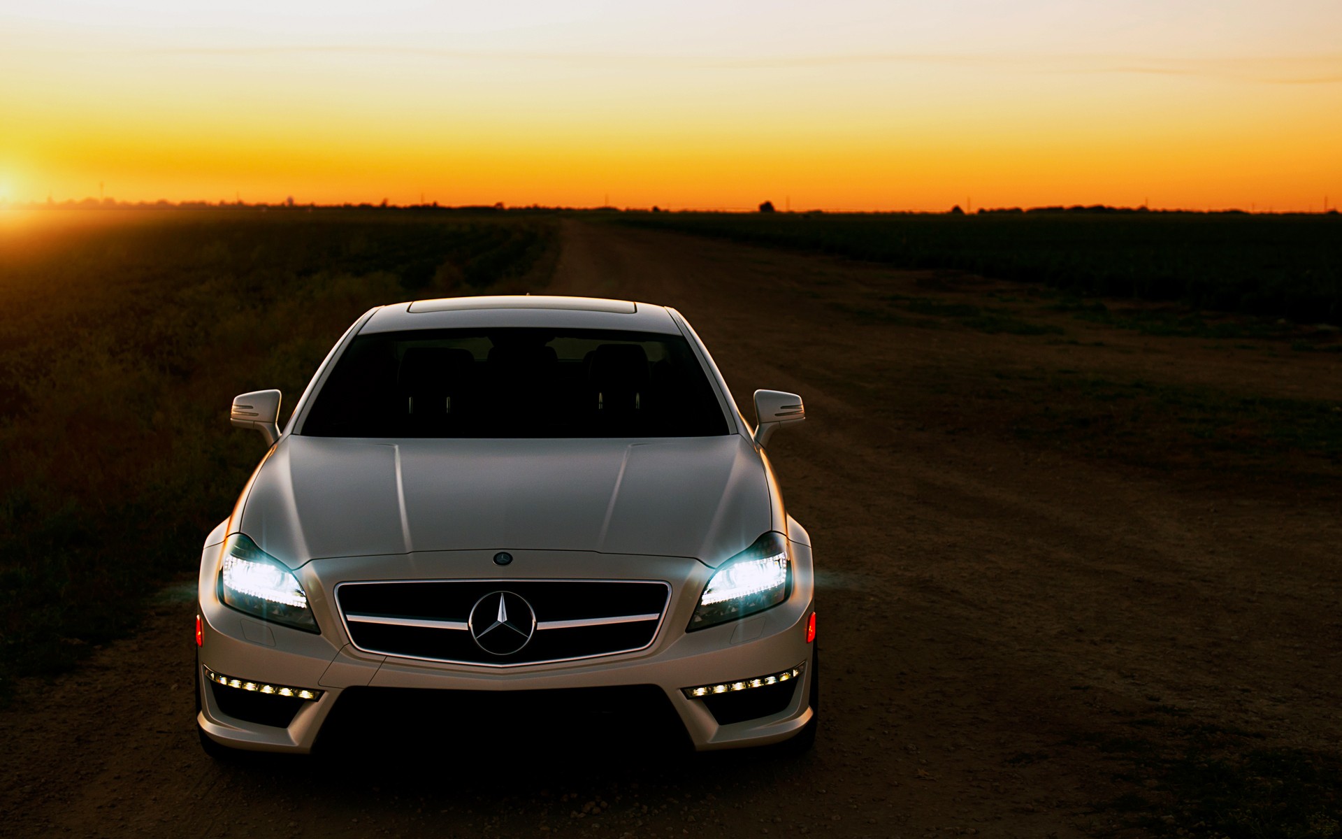 sunset, Cars, Fields, Outdoors, Artwork, Mercedes, Benz, Cls63, Amg ...
