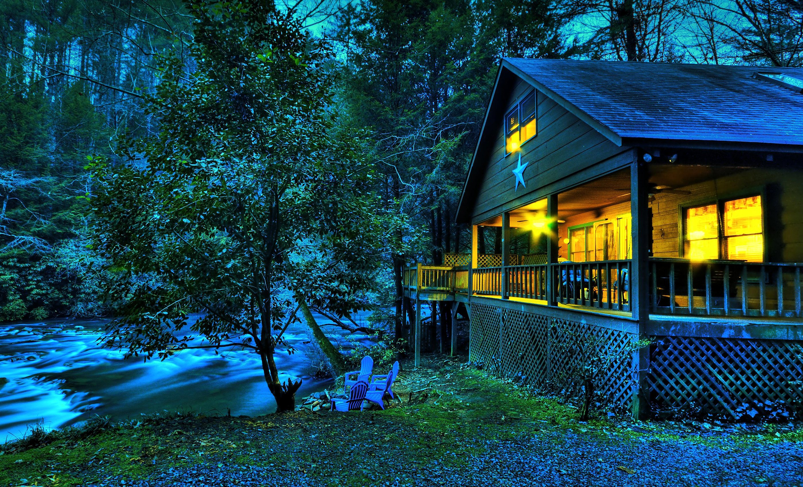 usa, Houses, Rivers, Night, Trees, Ellijay, River, Georgia, Nature ...