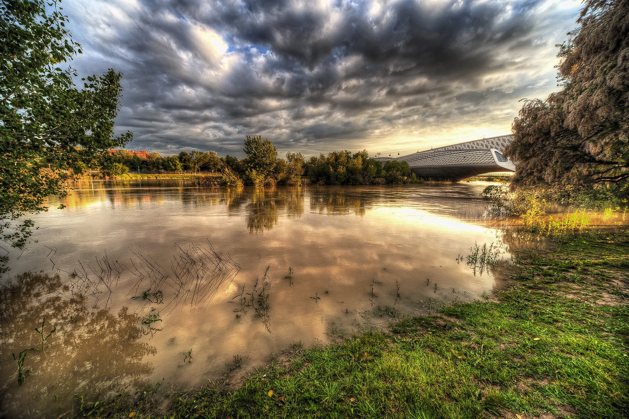 scenery, Spain, Rivers, Bridges, Sky, Hdr, Clouds, Zaragoza, Aragon ...