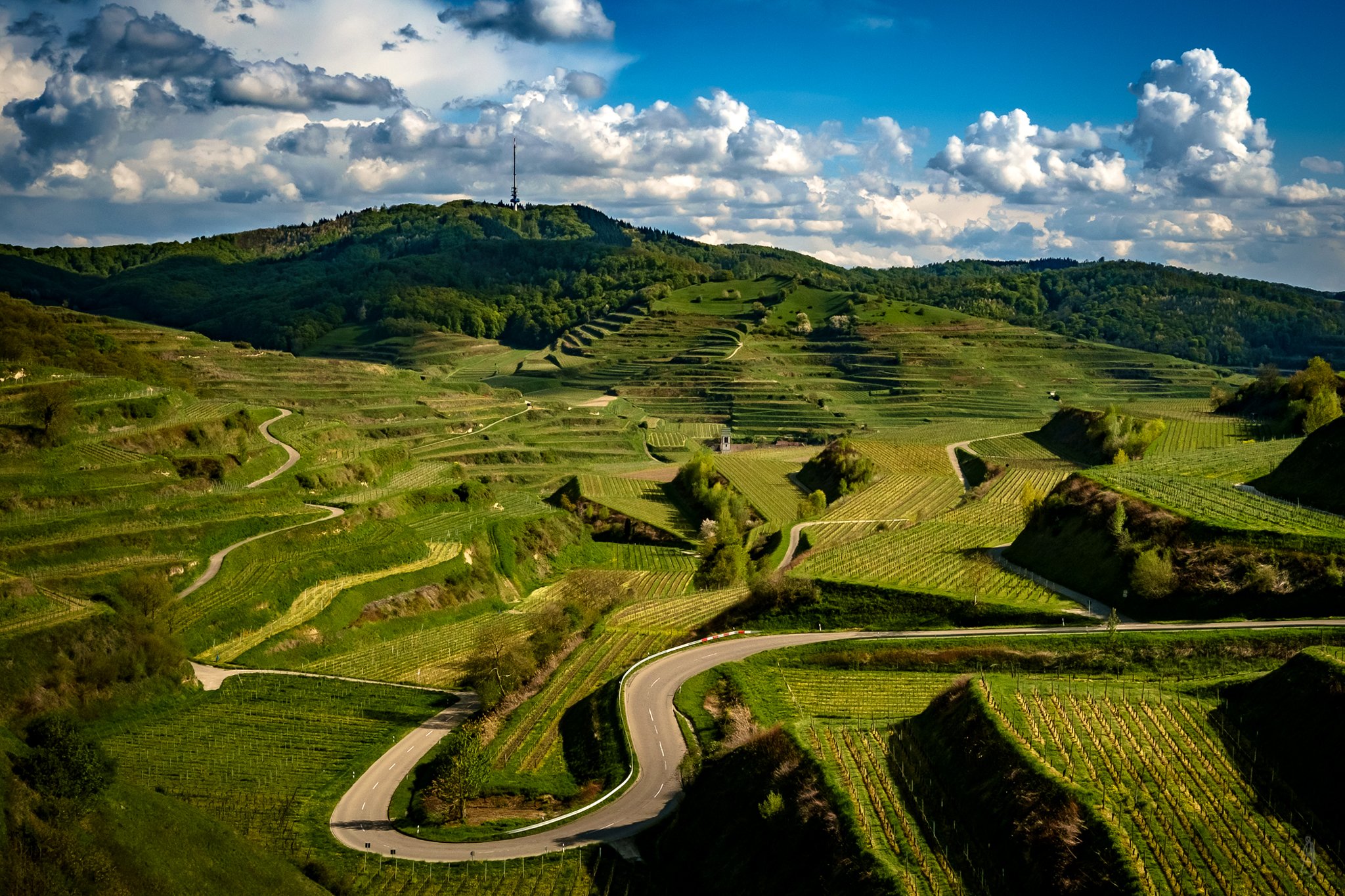 germany, Scenery, Roads, Fields, Clouds, Kaiserstuhl, Hills, Nature ...