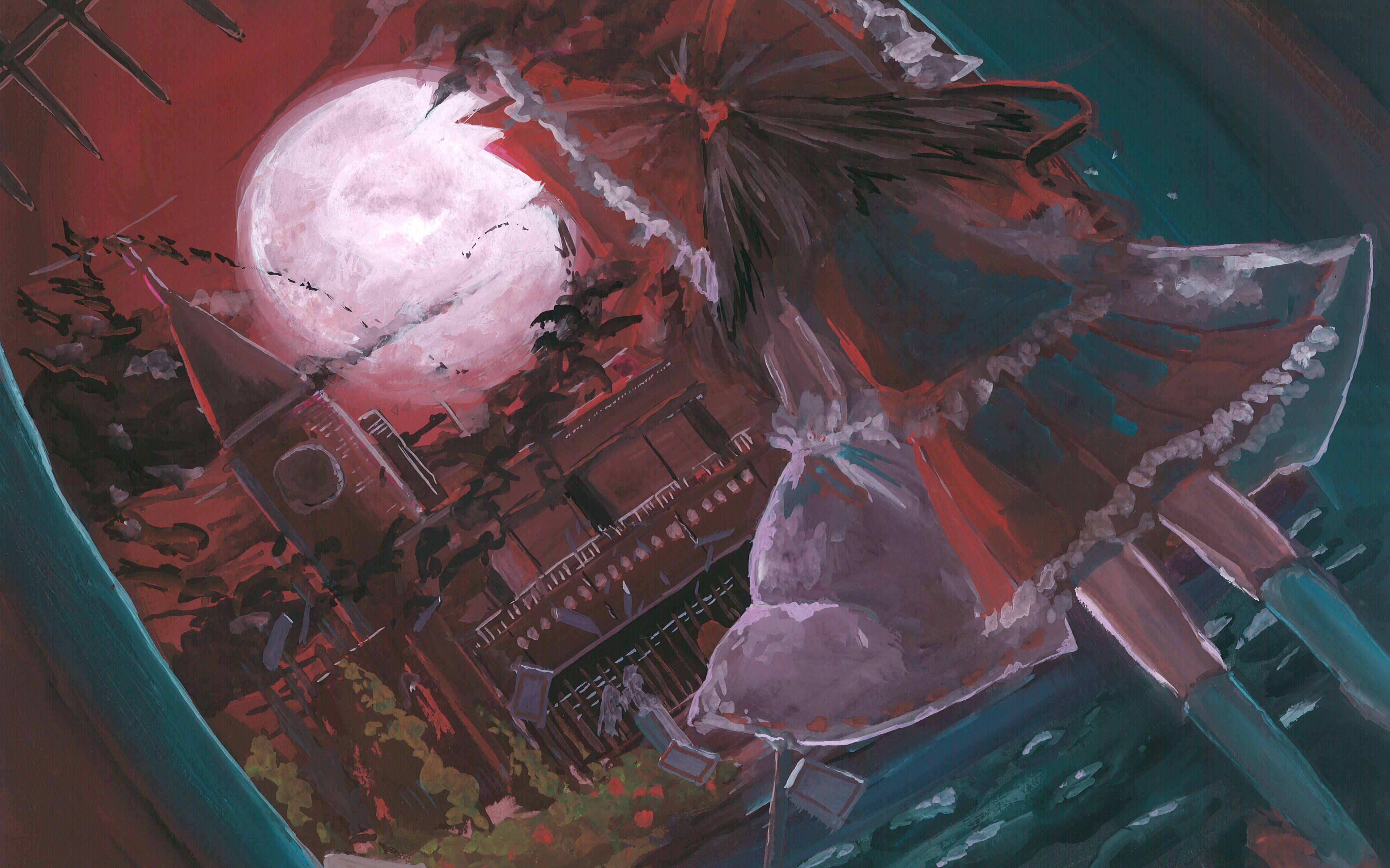 brunettes, Video, Games, Touhou, Moon, Long, Hair, Miko, Bows, Japanese ...