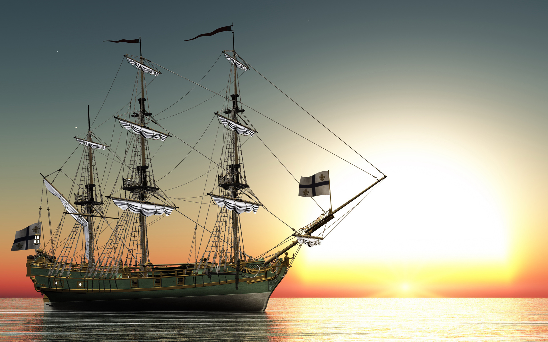 reflection, 3d, Cg, Digital, Art, Fantasy, Sailing, Boats, Ships, Ocean ...