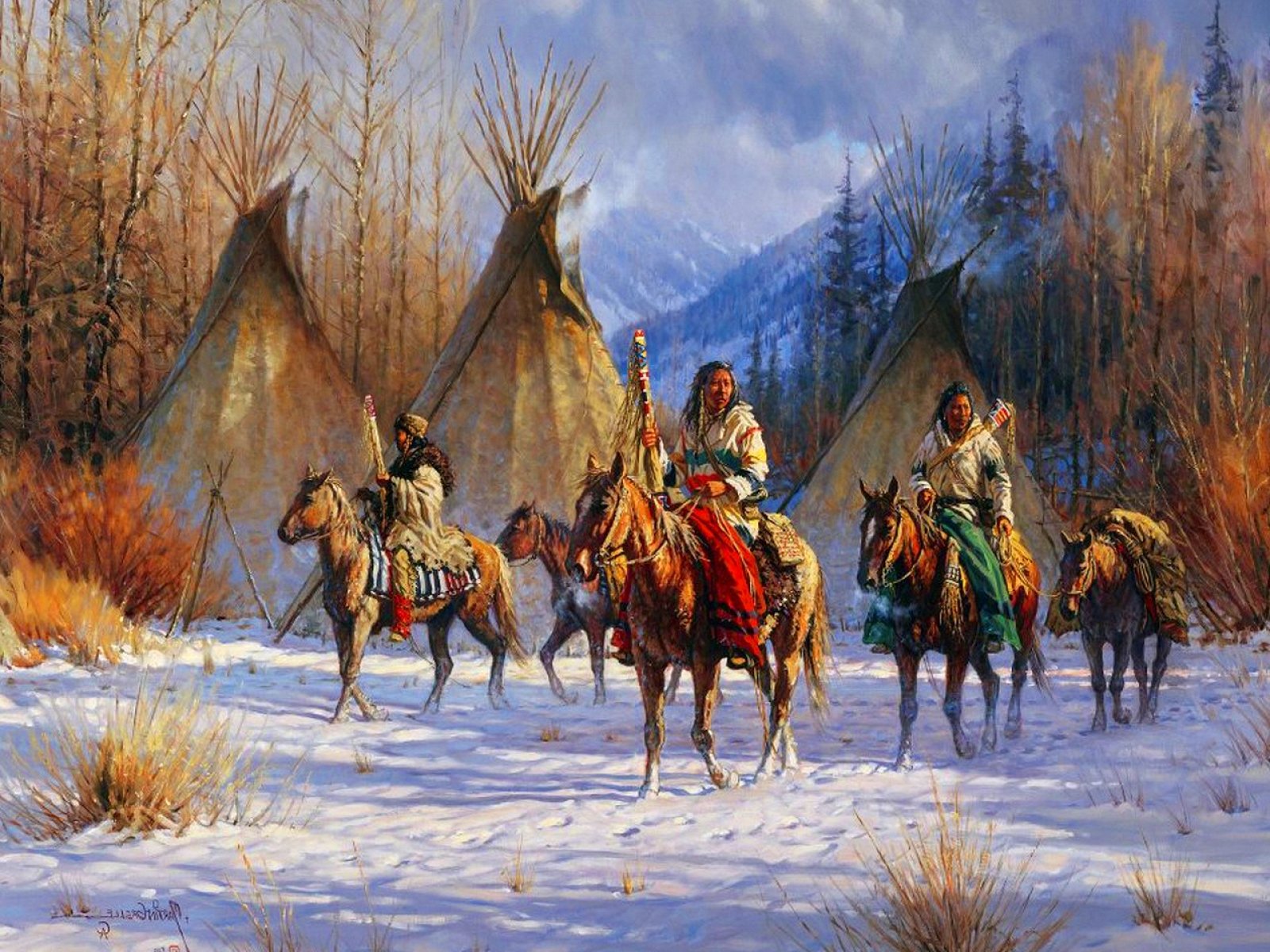 native, American, Western, Indian, Art, Artwork, Painting, People ...